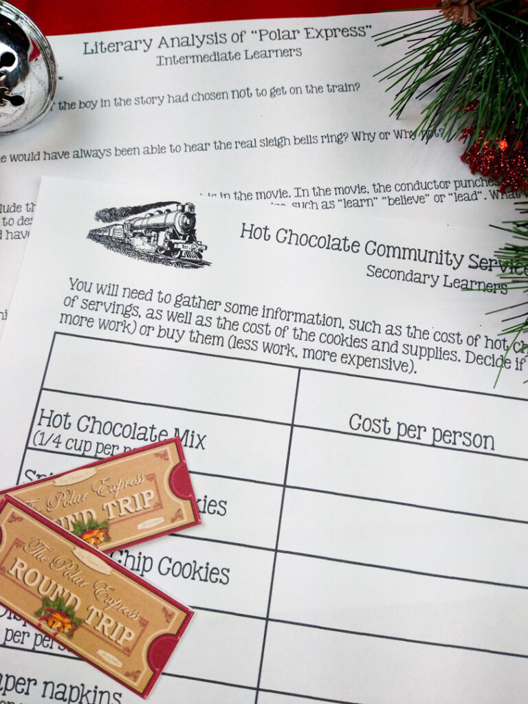 Polar Express & Hot Chocolate Printables for 4th-12th grades