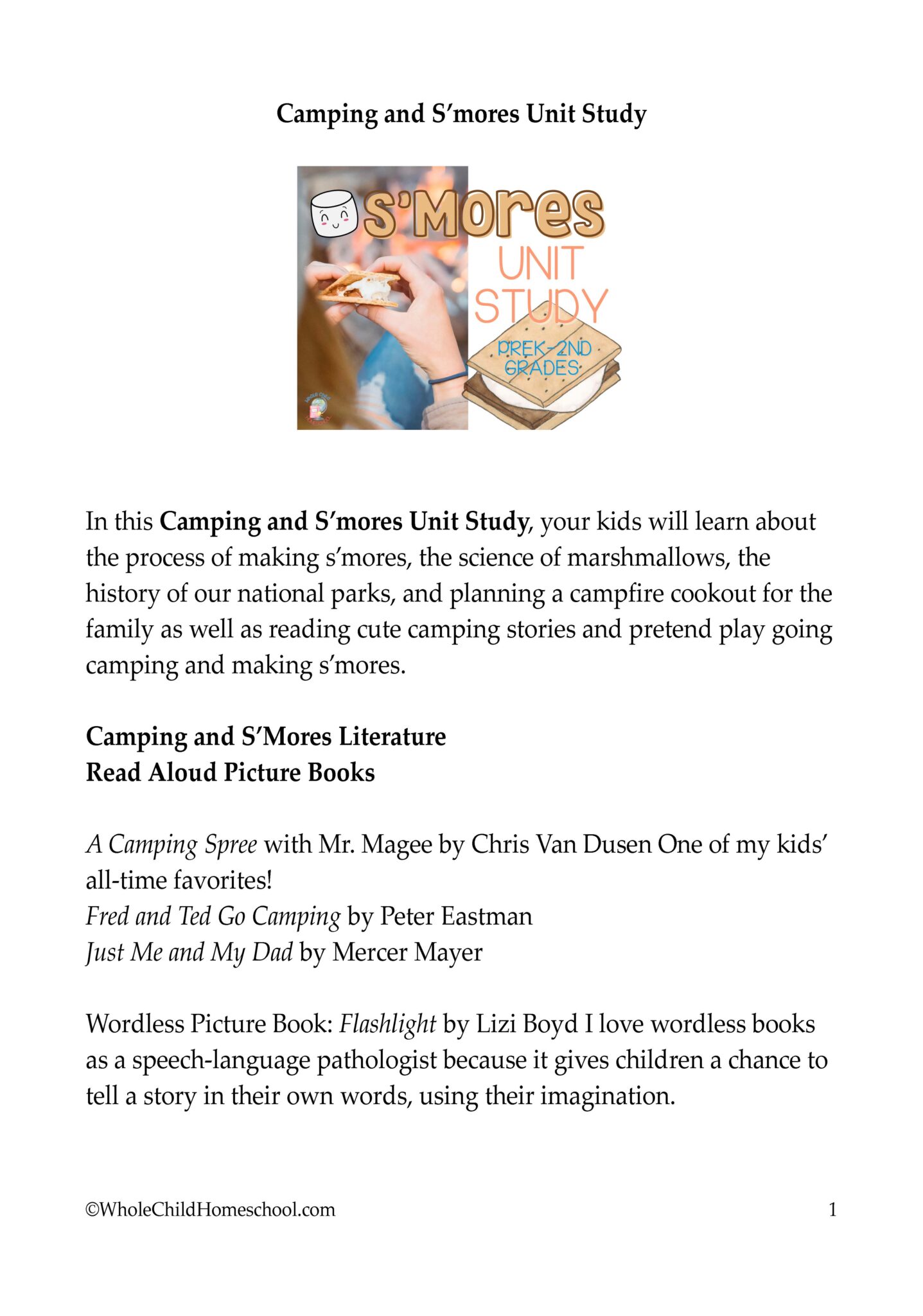 S'mores Unit Study for Preschoolers & Kinders